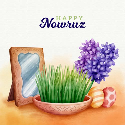 وکتور لایه باز Eps و Ai طرح گرافیکی و کارتونی سفره هفت سین شامل آینه و